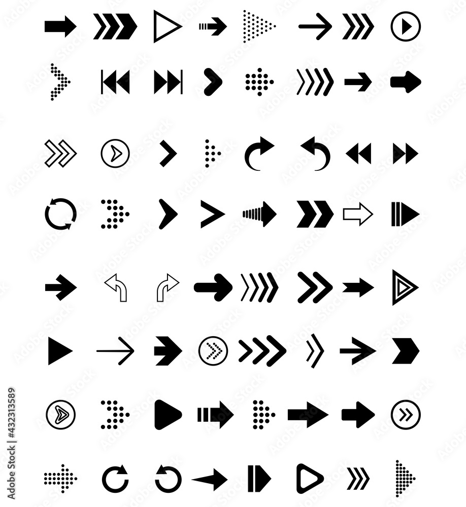 Arrows big black set icons. Cursor. Arrow icon. Arrow vector collection ...