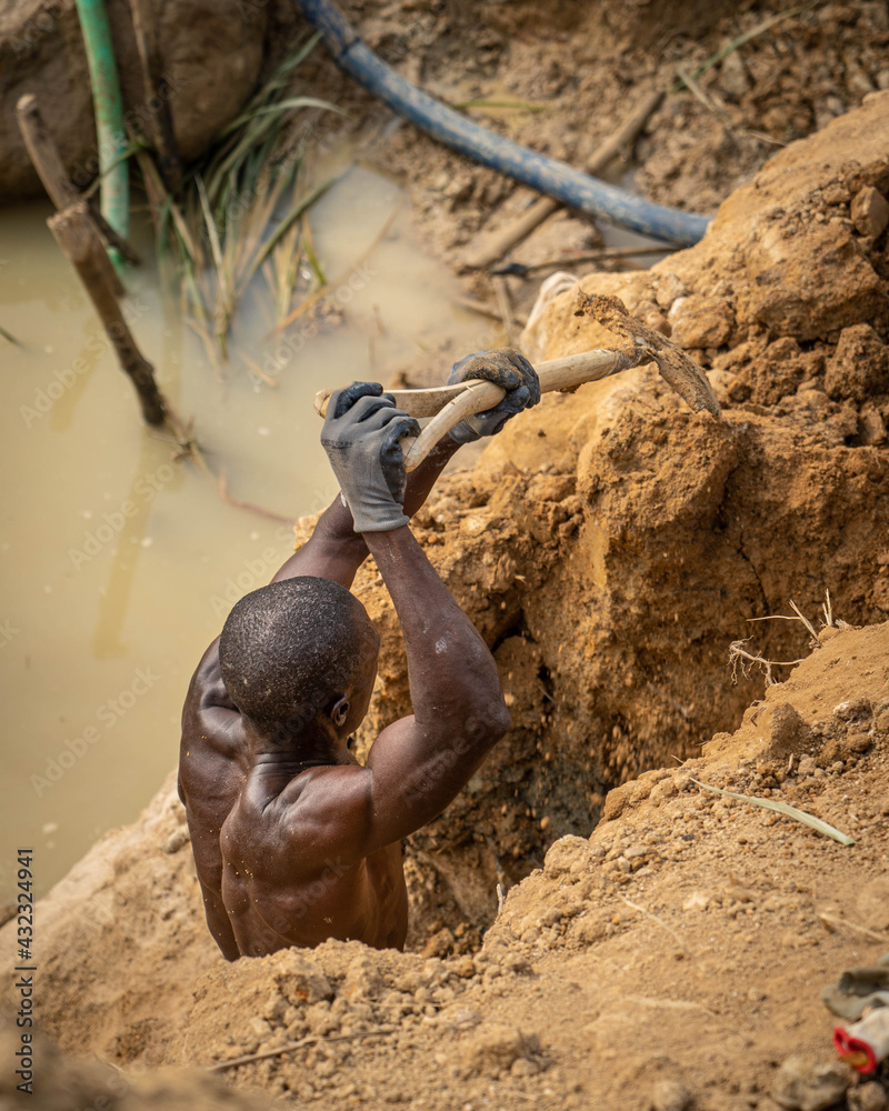 a man digging