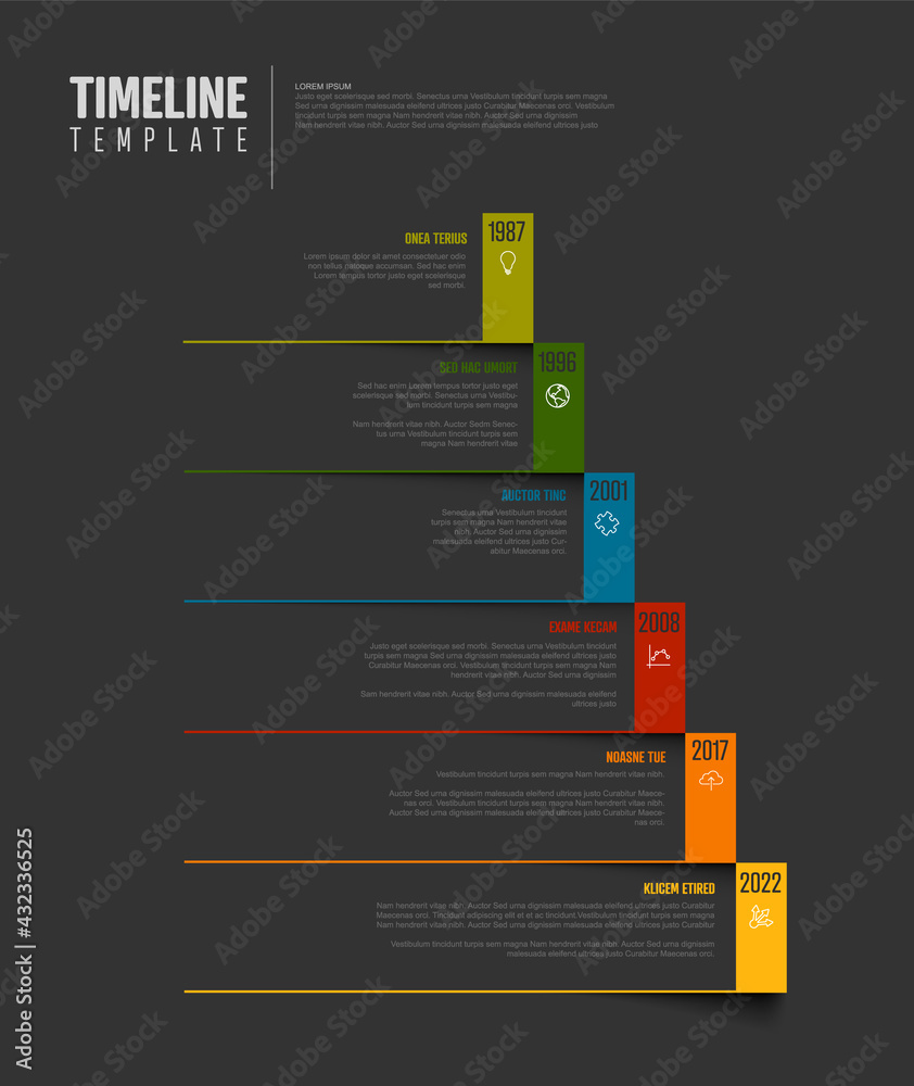 Dark Infographic Timeline Template with corner pages and icons Stock ...