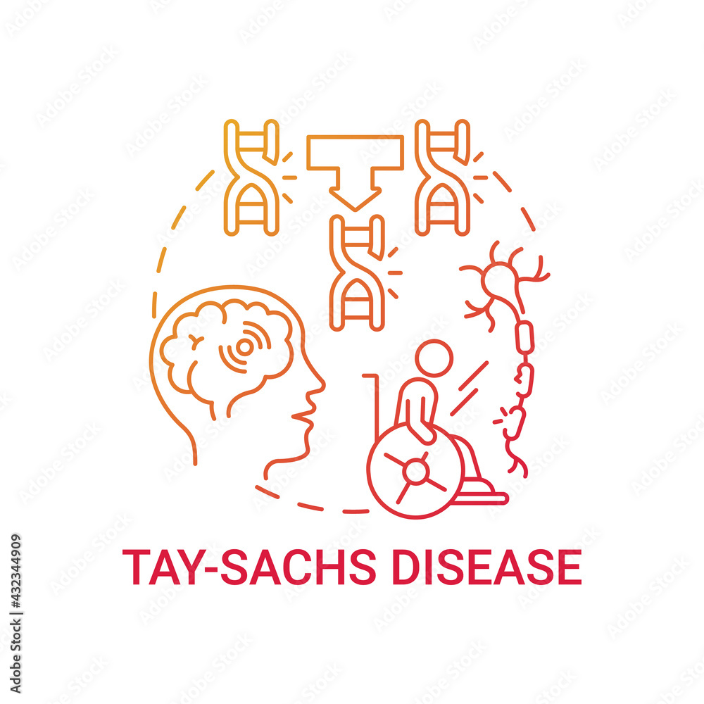 Tay sachs disease red gradient concept icon. Problem with nerve cells. Inherited illness. Health ...