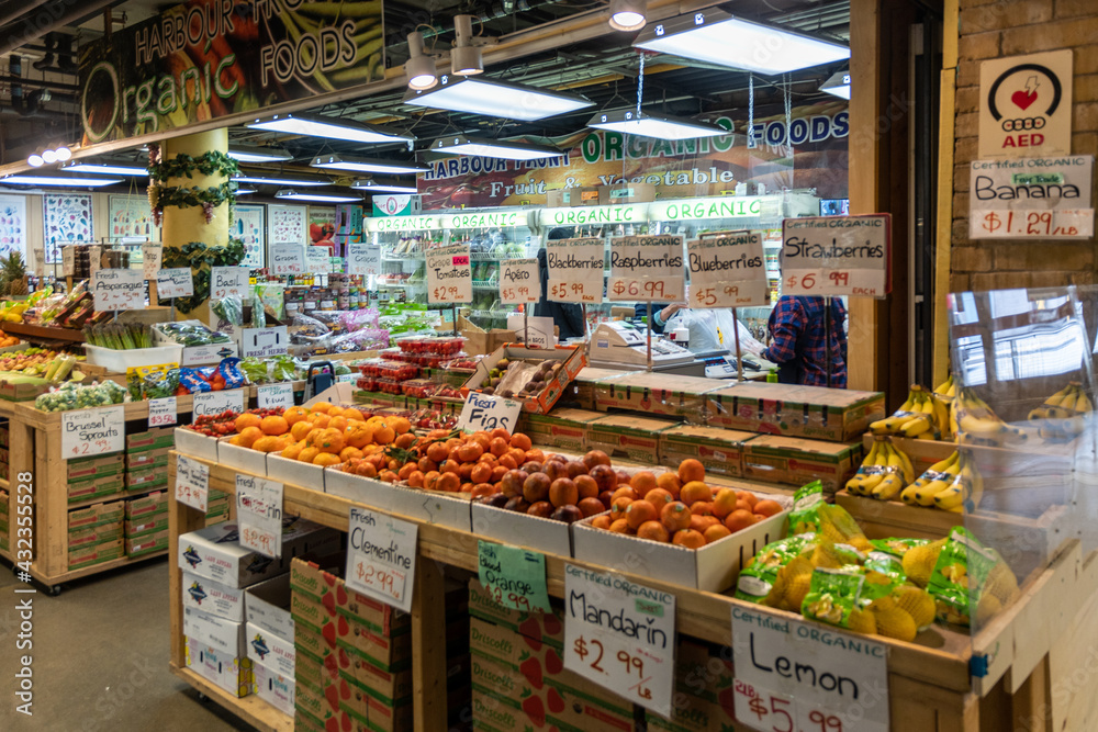 Fruit and vegetable store in the Saint Lawrence Market which is ...