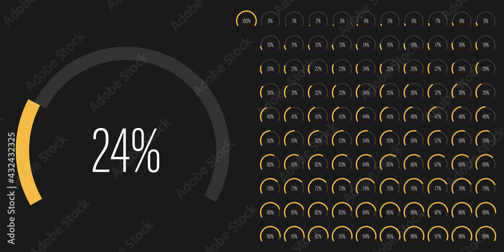 Set of circular sector arc percentage diagrams meters progress bar from ...