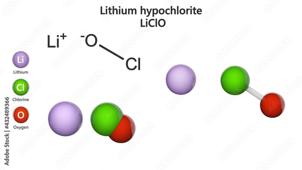 Lithium hypochlorite (Molecular formula LiClO or ClLiO). 3D ...