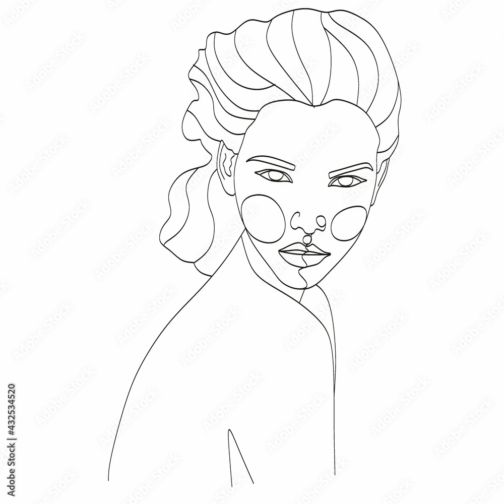 Line Drawing. Abstract face by one line drawing. Modern continuous line ...
