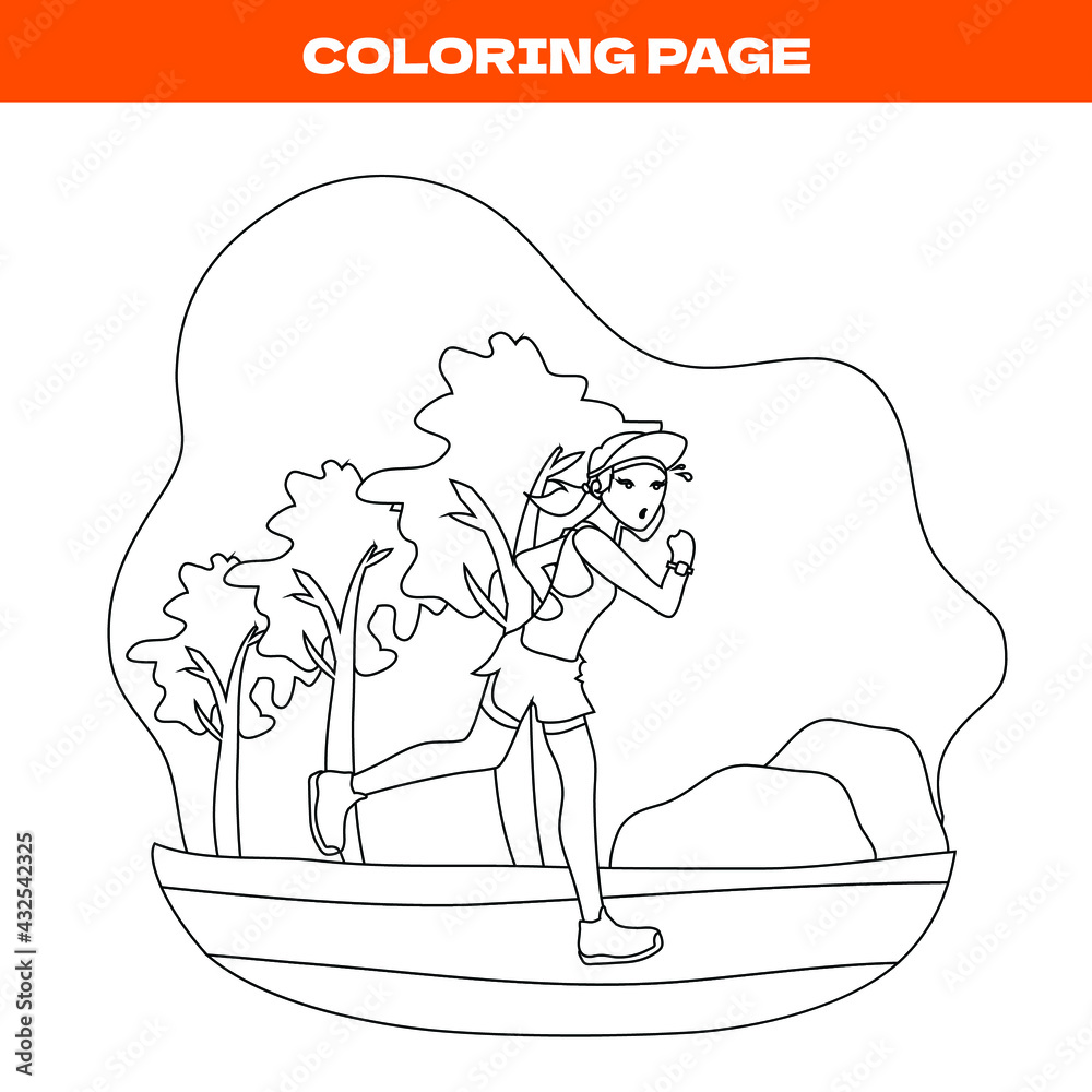 Coloring page of women dressed in sports clothes and running around in ...