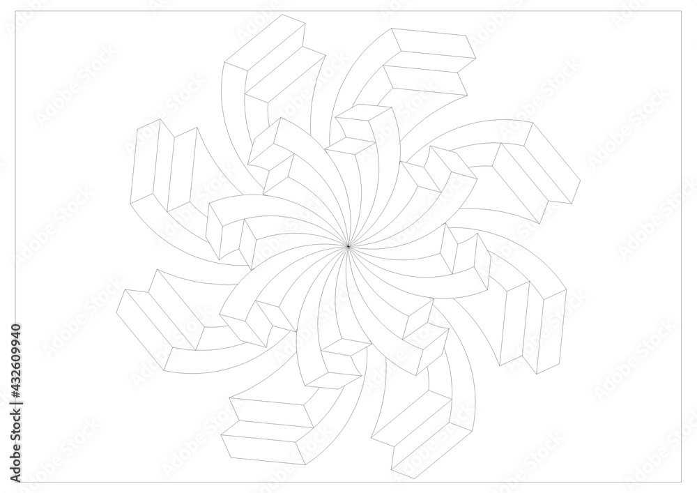 Coloring page of spiral 3d cubes and boxes pattern in line-art style ...