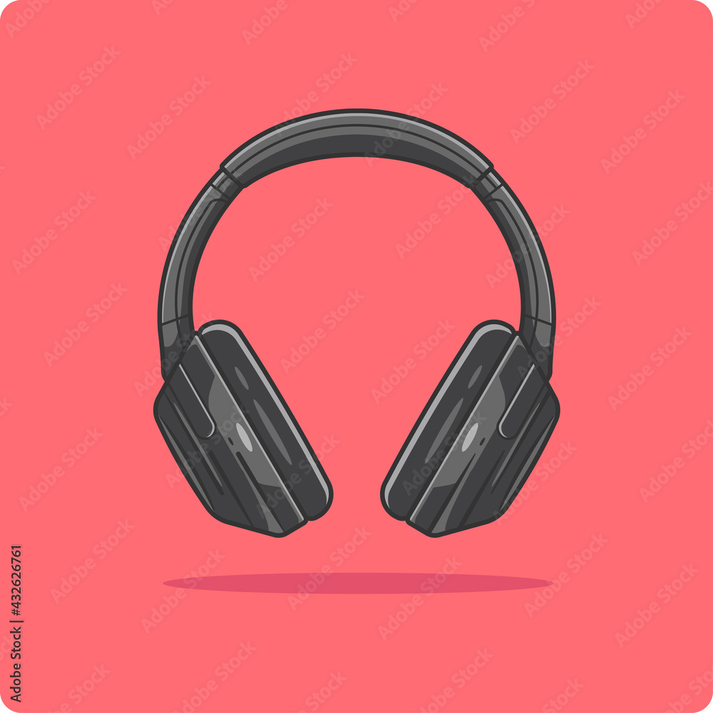 Headphone Black color front view, vector design and isolated background ...