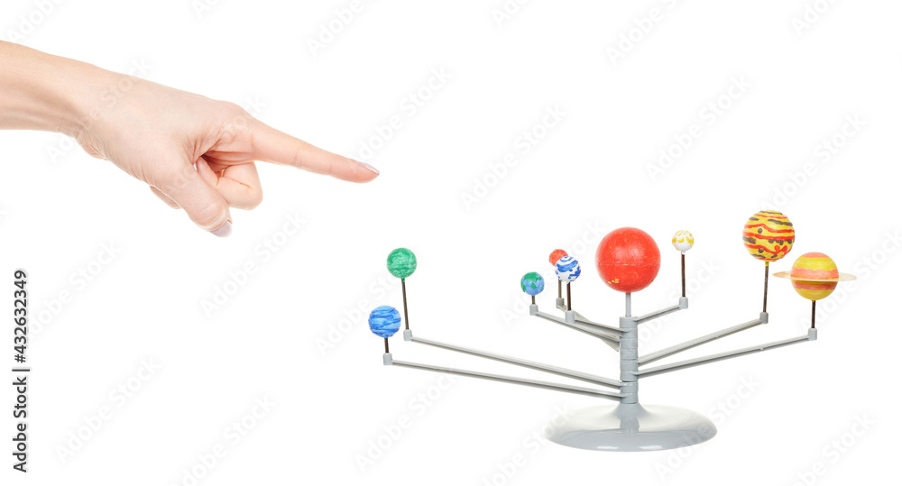 Hand with model of solar system isolated on white background Stock ...