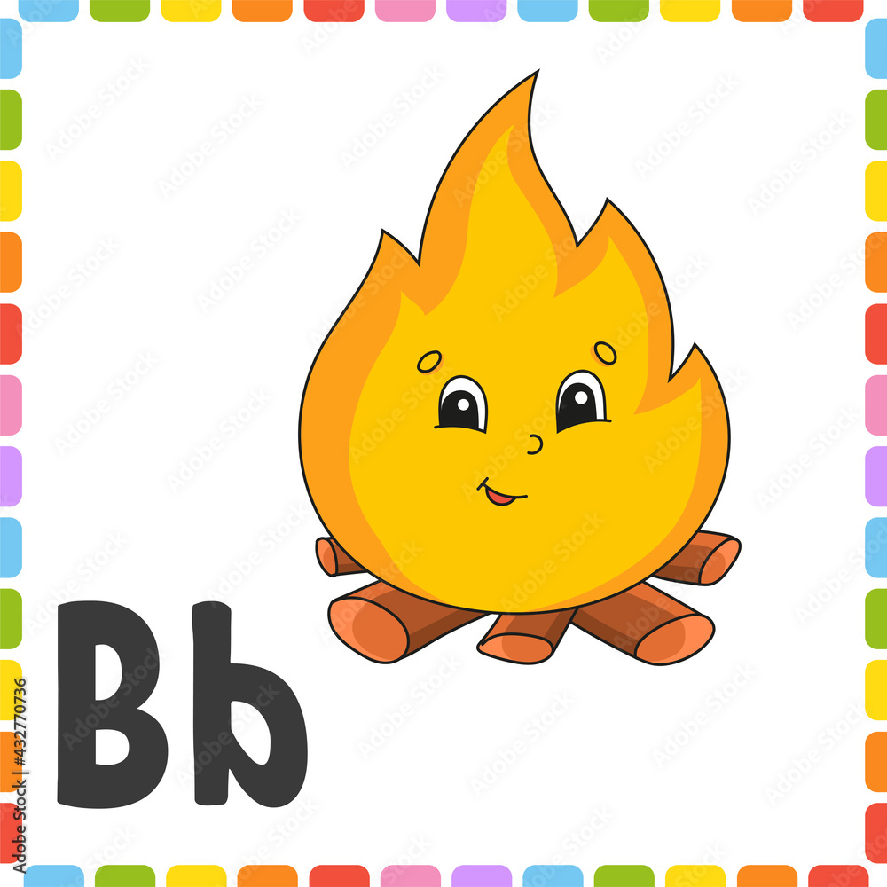English alphabet. ABC square flash cards. Cartoon character isolated on ...