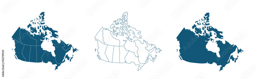 Simple map of Canada vector drawing. Mercator projection. Filled and ...