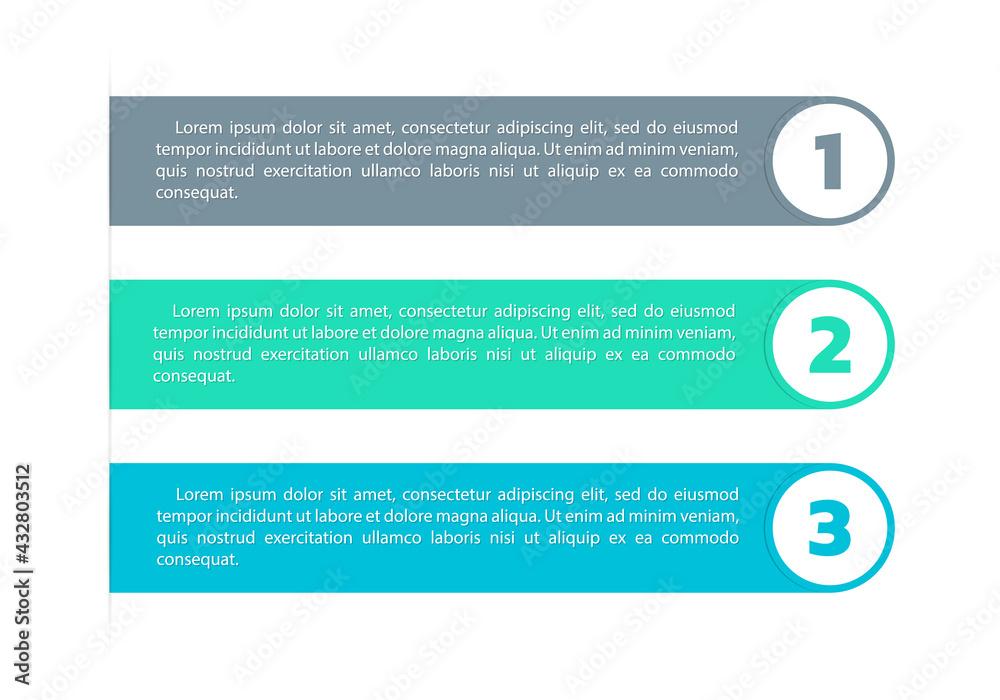 3 steps, option or levels infographic design. Vertical timeline info ...