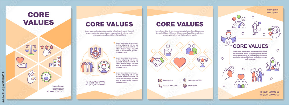Core values brochure template. Personal ethics, ideals. Flyer, booklet ...