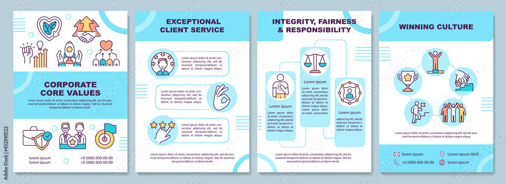 Corporate core values brochure template. Exceptional service. Flyer ...