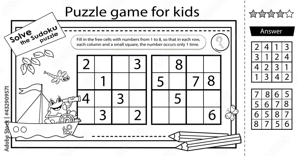 Solve the sudoku puzzle together with the fun frog. Logic puzzle for ...