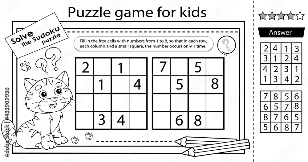 Solve the sudoku puzzle together with the fun cat. Logic puzzle for ...