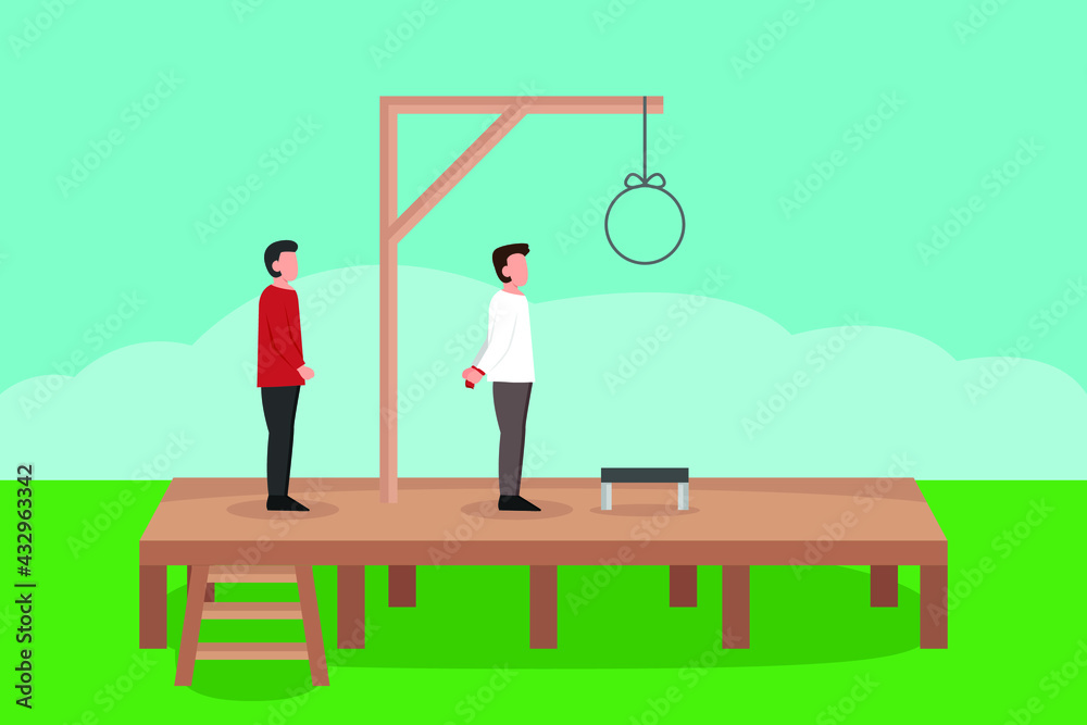 Death penalty vector concept: Young prisoner standing in front of noose ...