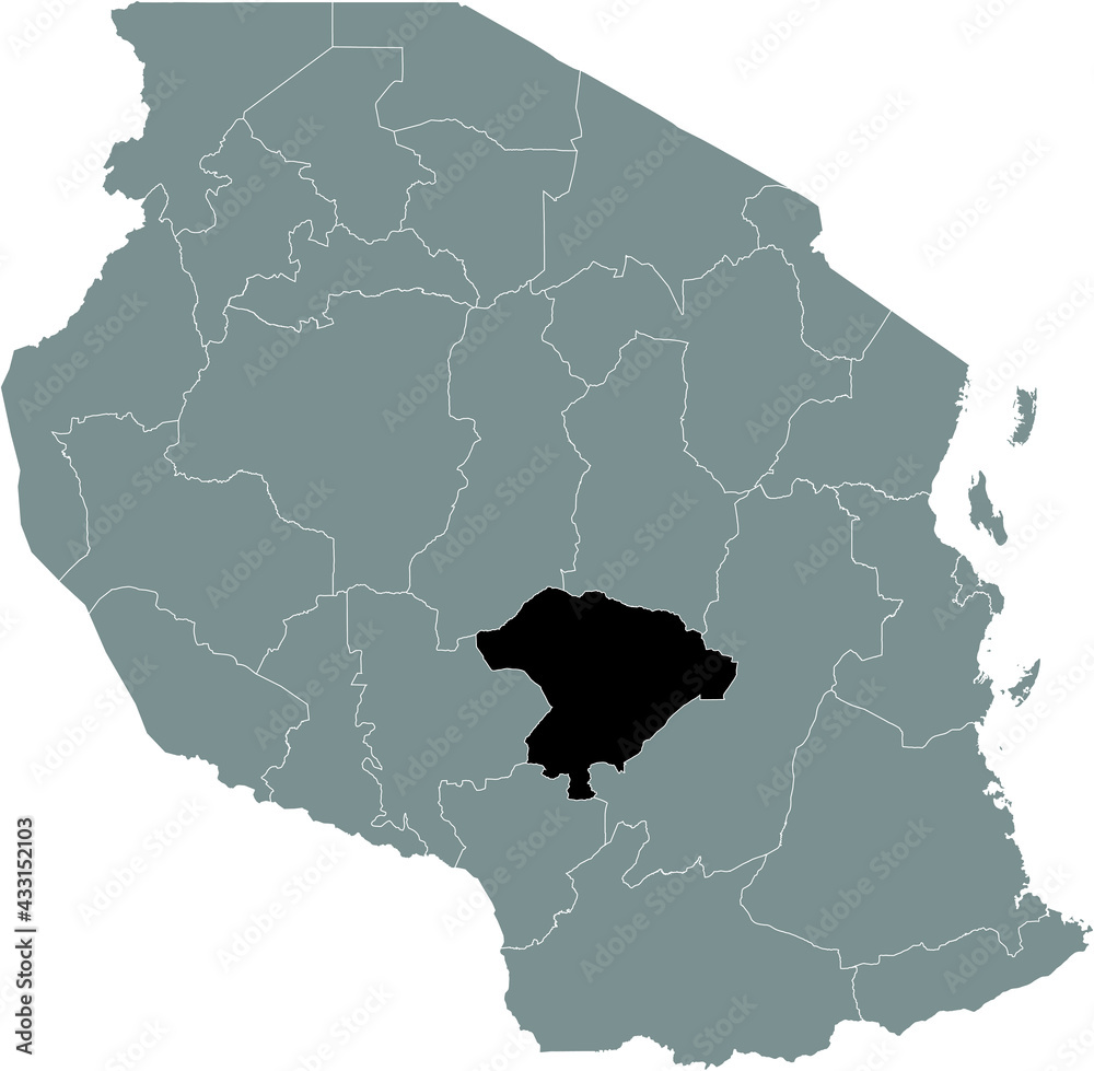 Black highlighted location map of the Tanzanian Iringa region inside ...