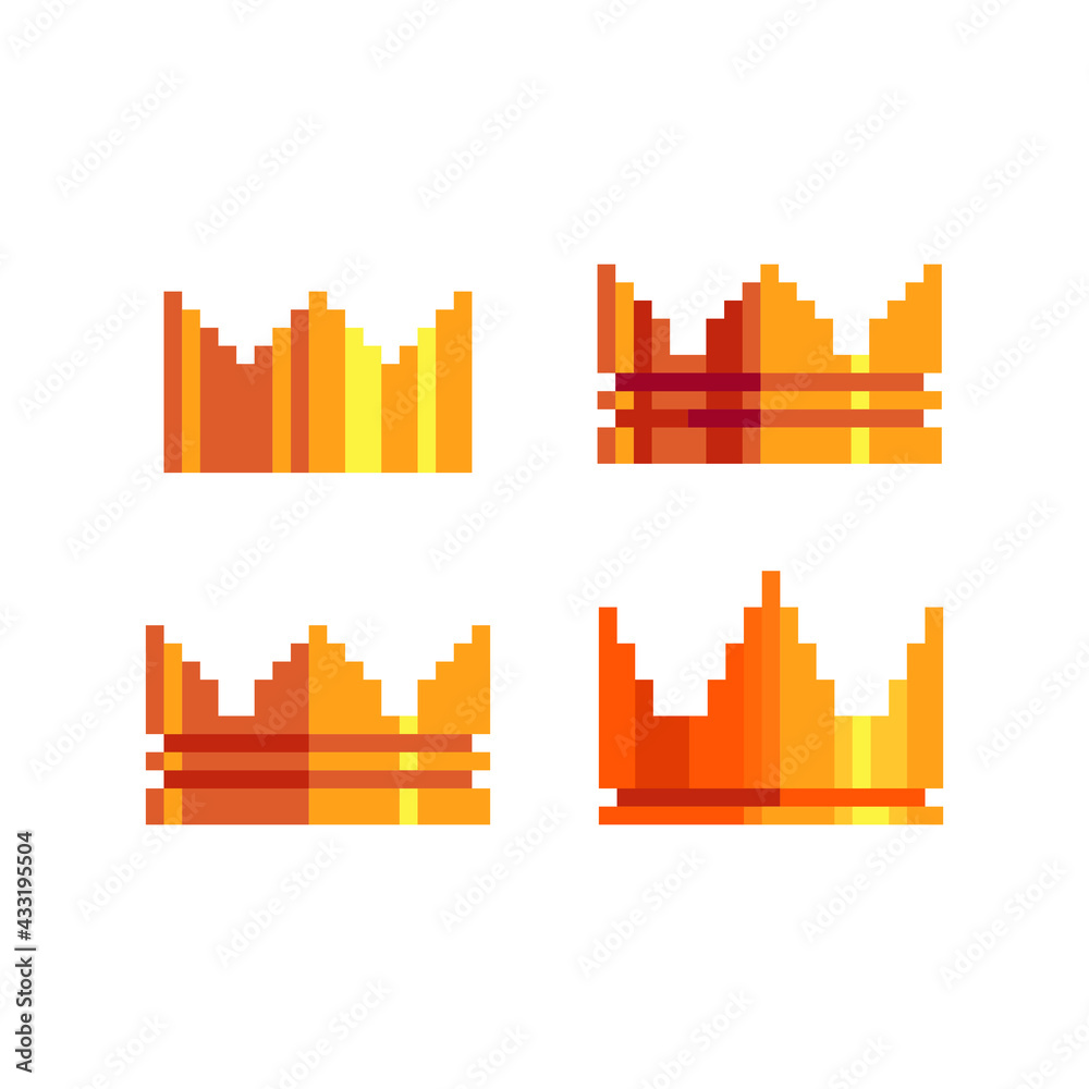 Golden crown. Pixel art icon. Flat style. 8-bit. Sticker design ...