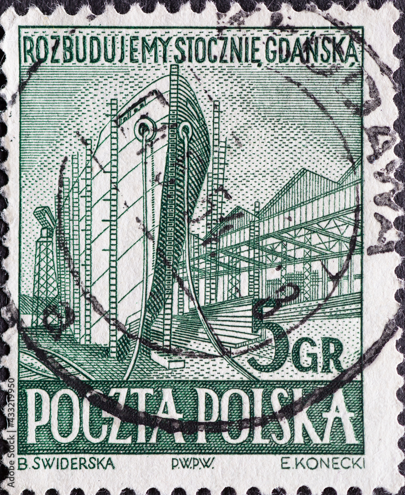 Foto de Stock POLAND-CIRCA 1952 : A post stamp printed in Poland ...