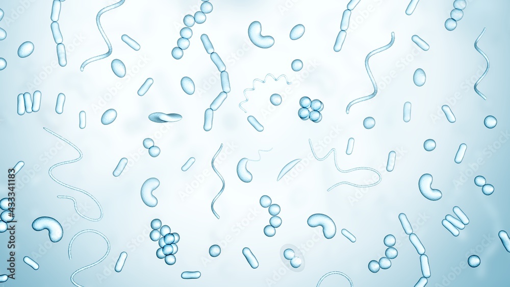 Different types of bacteria on a light background. Shapes. Blue color ...