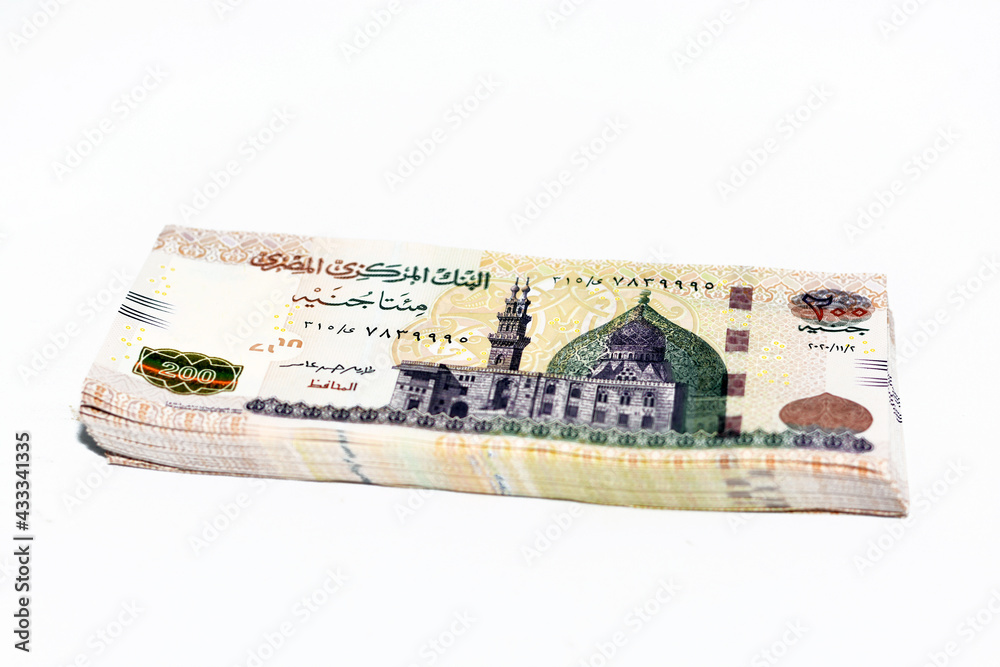 Stack of 200 Egyptian pounds banknote year 2020, obverse side has an ...