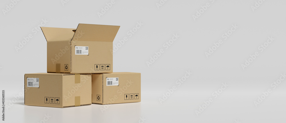 3D rendering, cardboard boxes stacked in the storage warehouse Stock ...
