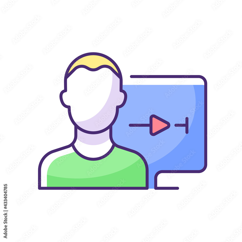 Streaming service user account RGB color icon. Watching video content ...