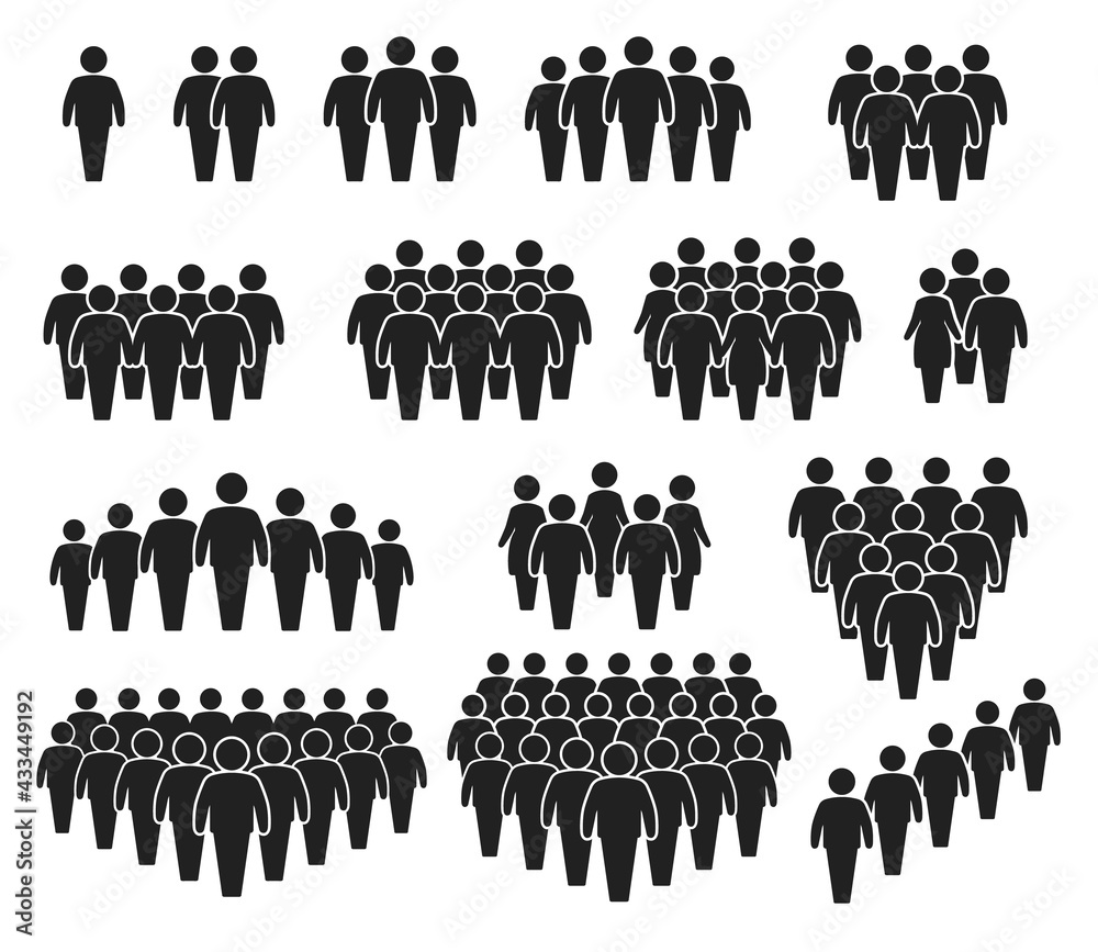 People crowd icons. Large group of people. Team of men or women. People ...