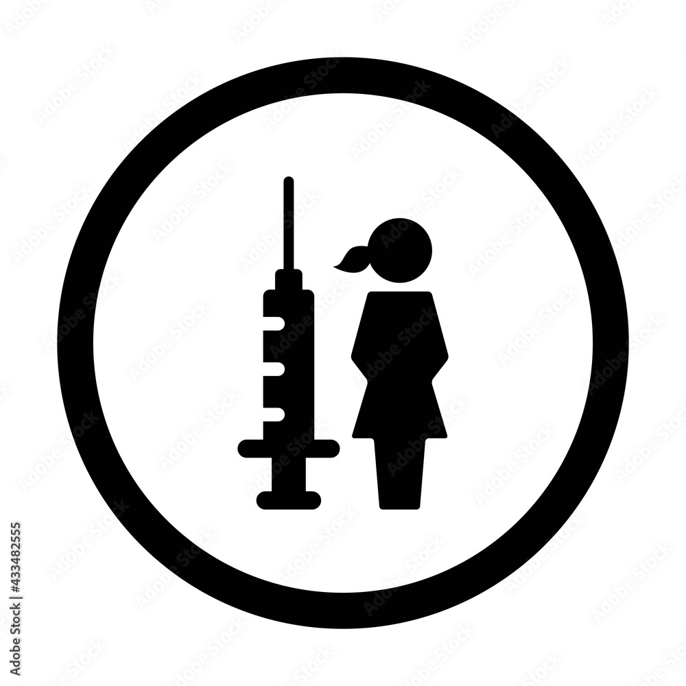 Vaccination icon vector with vaccine injection syringe female person ...