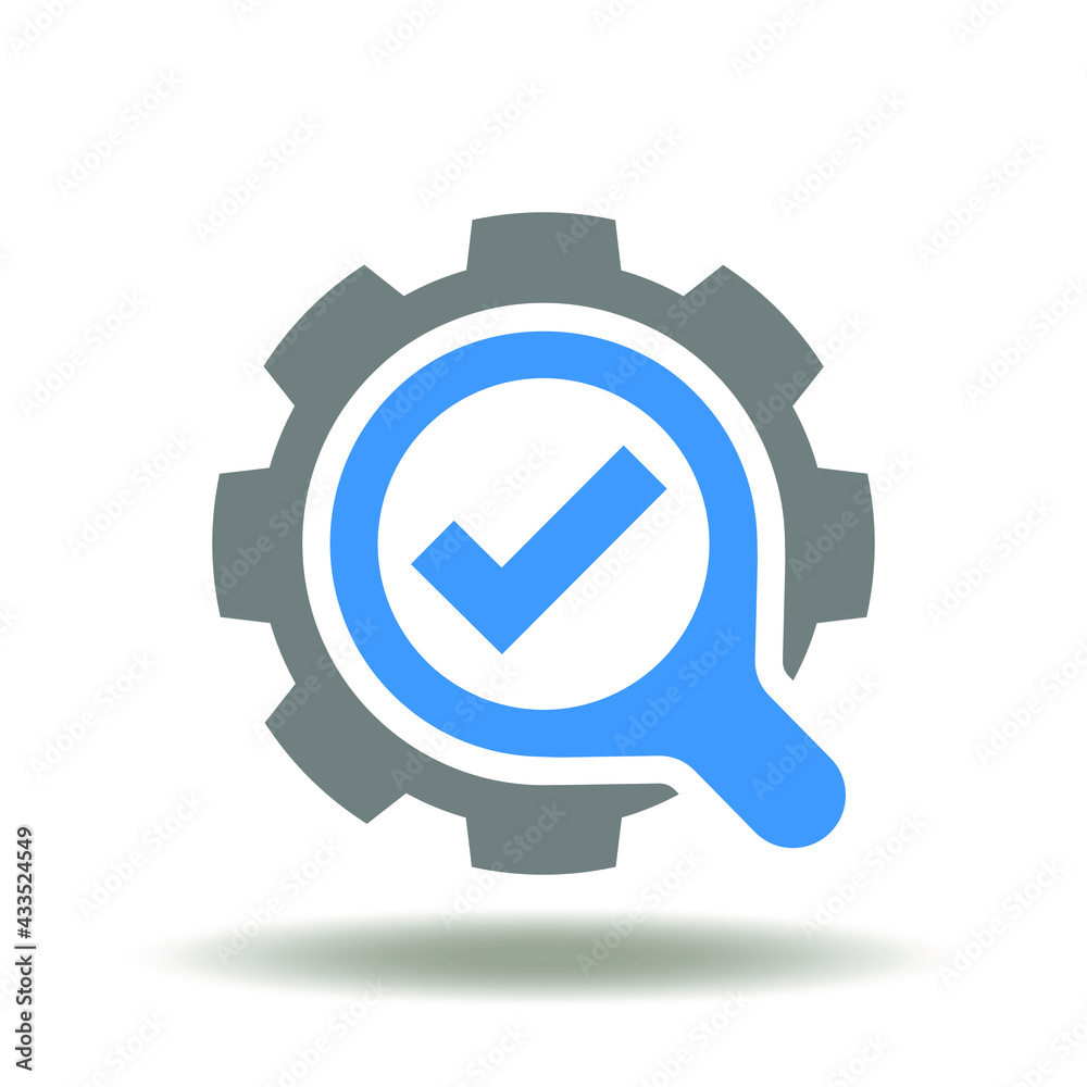 Gear with magnifying glass and check mark vector illustration ...