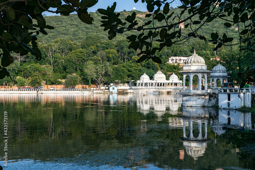 Reflection of ancient structure at Lake. This is a famous tourist spot ...