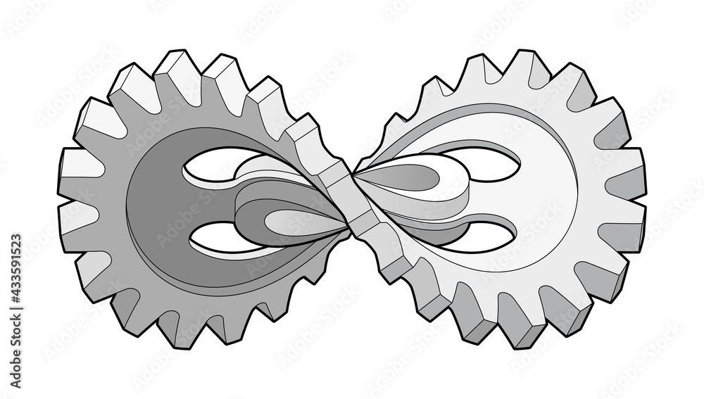 Gear wheel curved like infinity sign. Industrial technology and machine ...