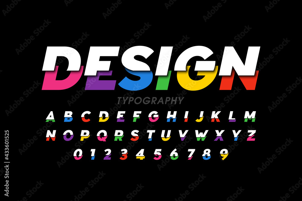 Modern style font, bright colorful typography design, alphabet letters ...