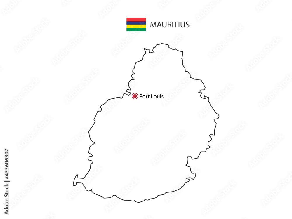 Hand draw thin black line vector of Mauritius Map with capital city ...