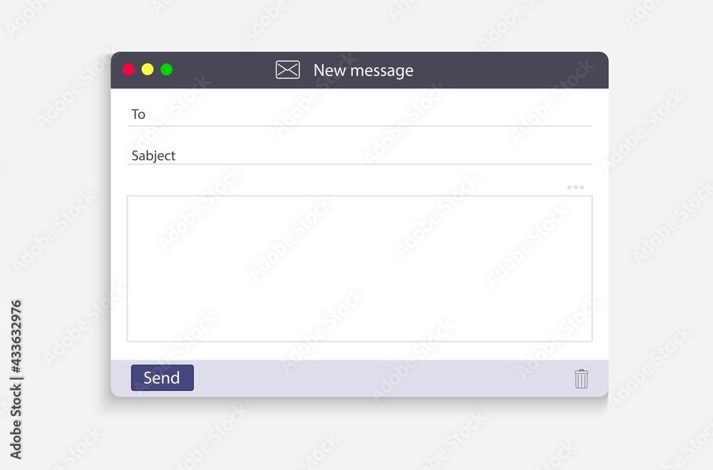 Email message template. Open, empty window. Panel, user and interface ...