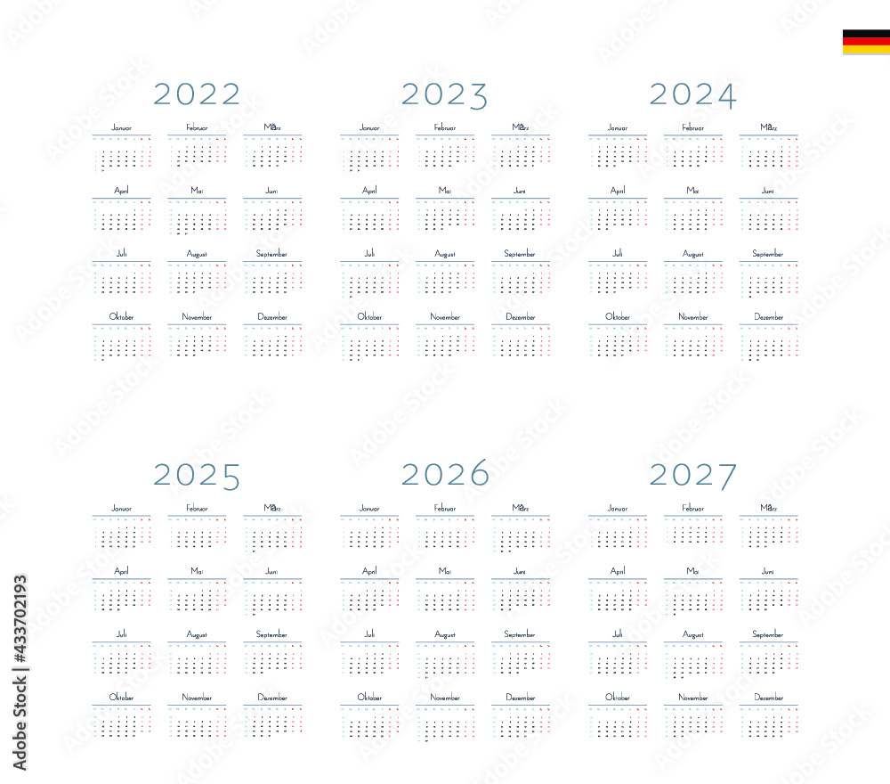 German Calendar for 2022, 2023, 2024, 2025, 2026, 2027. Week starts on ...