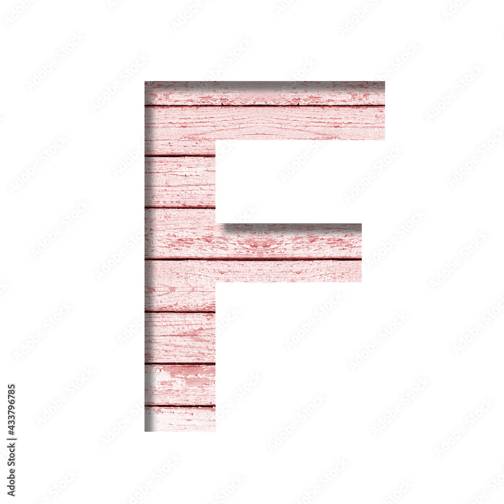 Font on boards with old paint. The letter F cut out of paper on a ...
