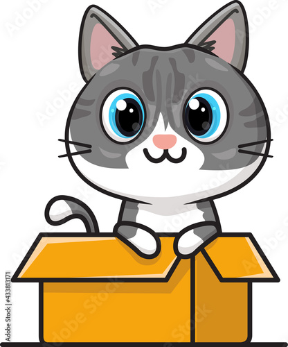 cute cat in box cartoon illustration Stock Vector | Adobe Stock