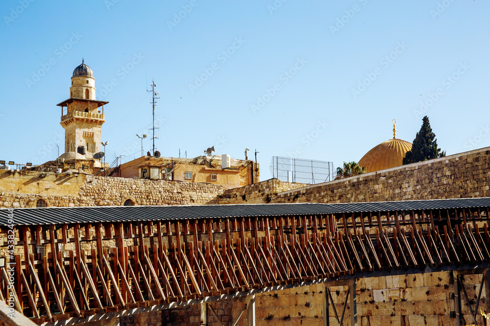 Wooden ramp leading to the Moroccan Gate which (also known as Mugrabi ...
