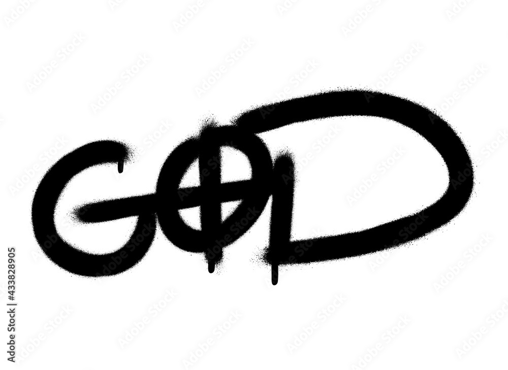 Religious spray graffiti tag GOD with stylized cross inside letter O ...