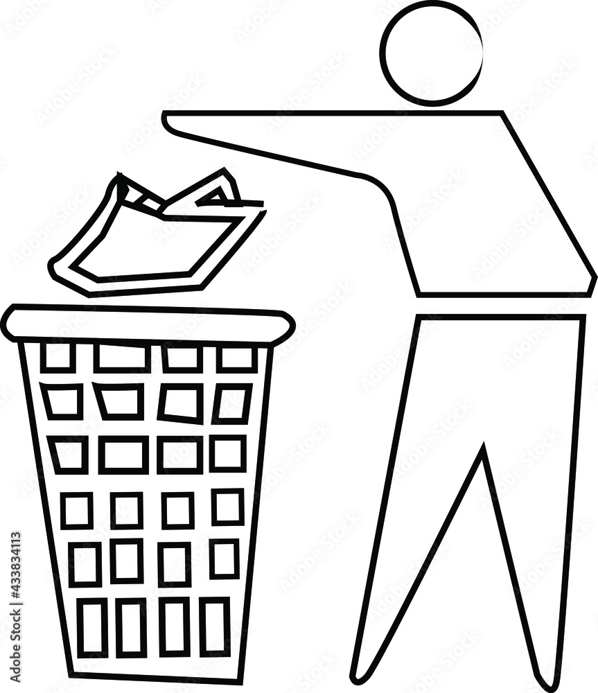 Do not litter sign. Silhouette of a man, throwing garbage in a bin ...