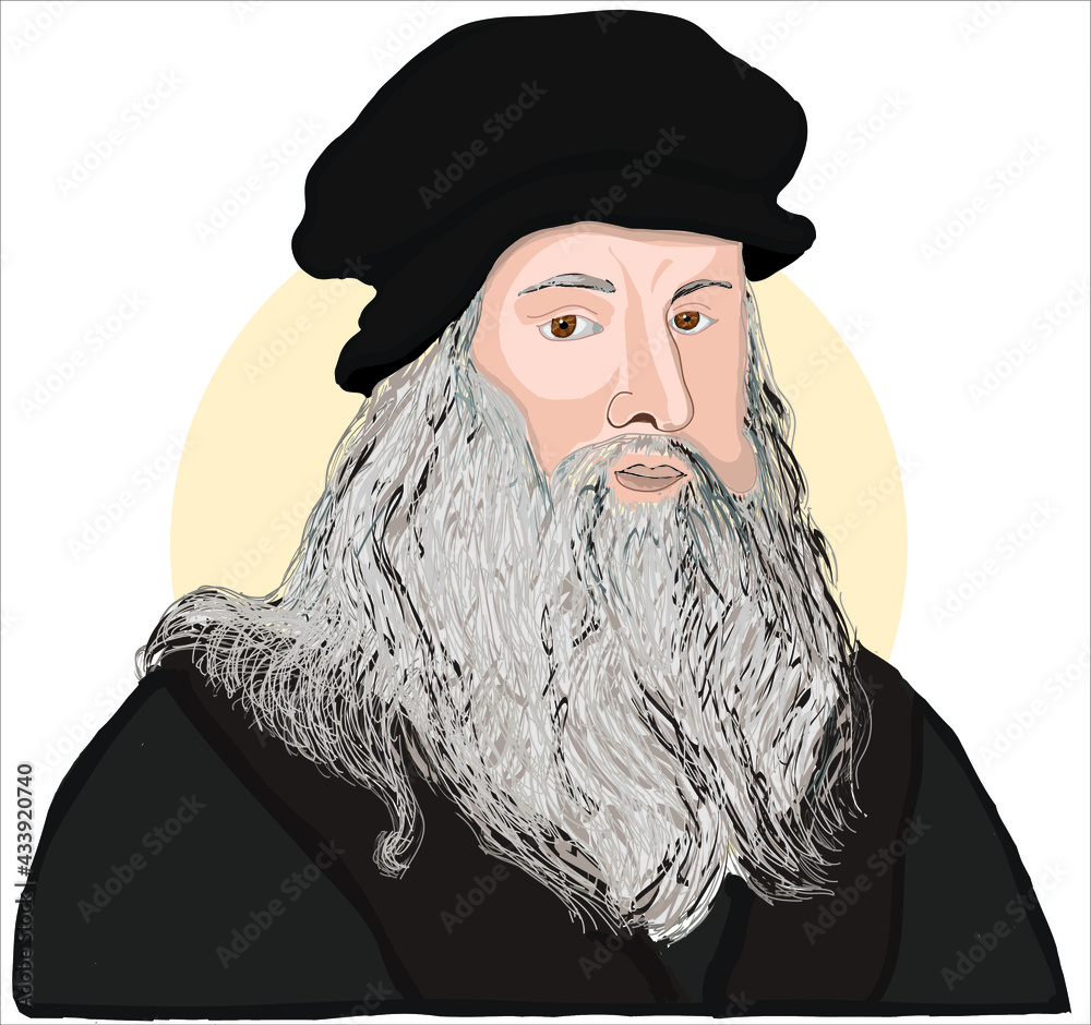 Hand drawn vector portrait. Leonardo Da Vinci. Stock Vector | Adobe Stock