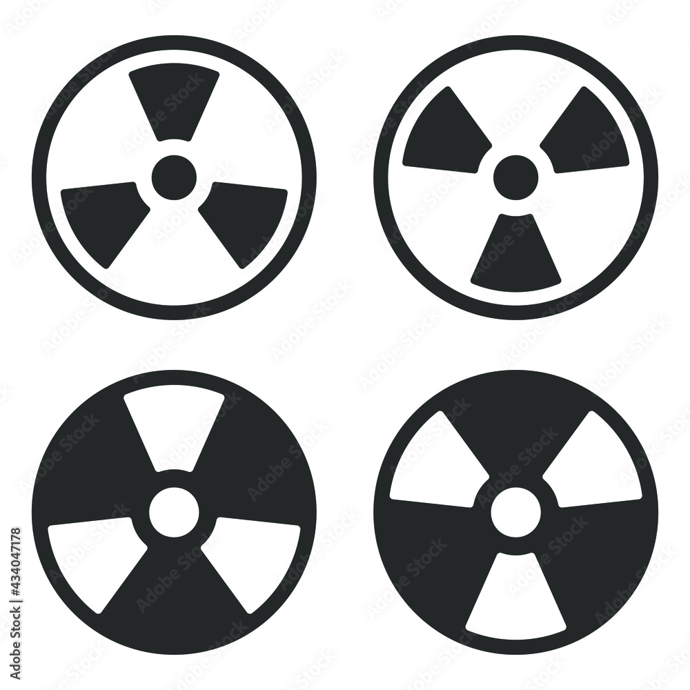 Radioactive symbol icon set. Nuclear radiation warning sign collection ...