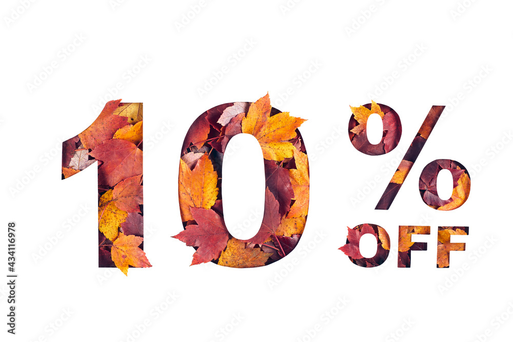 Paper cut 10 percent off text filled with texture of yellow and red ...