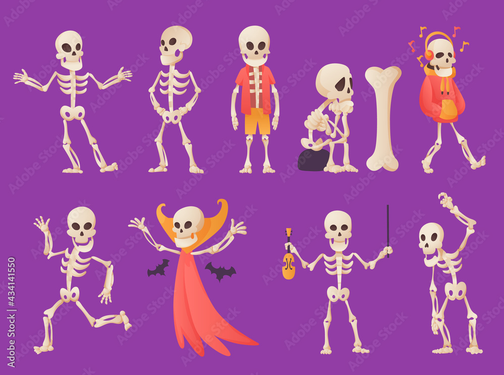 Funny cartoon skeleton. Bony character. Human bones illustration ...