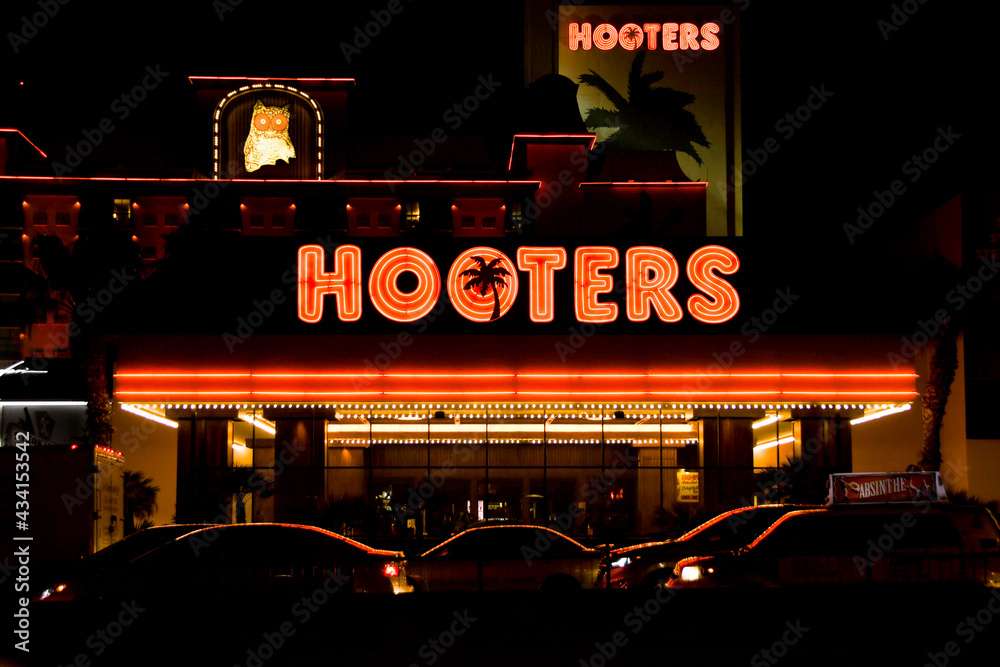 Las Vegas, Nevada, USA - February 2019: Signs and cars outside the ...