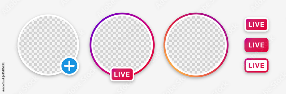 Instagram story, live stream, new story badge vector set. Isolated ...