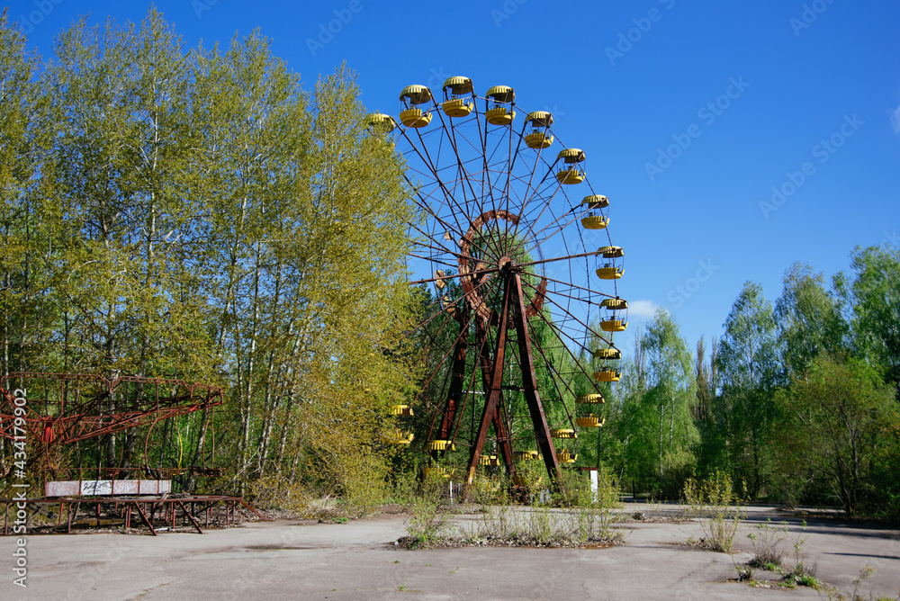 ferris wheel in amusement park. the most famous ghost town Pripyat near ...