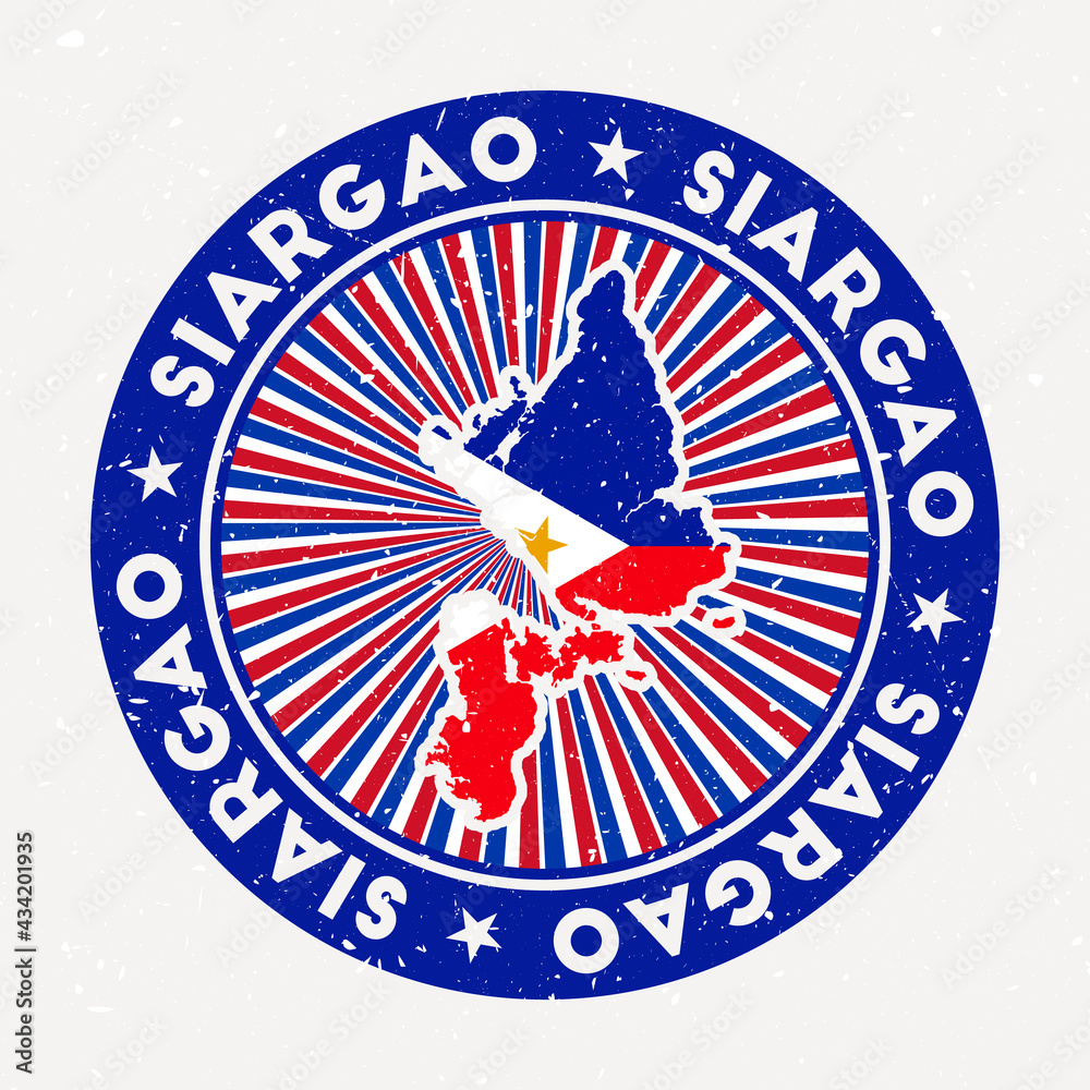 Siargao round stamp. Logo of the island with a flag. Vintage badge with ...