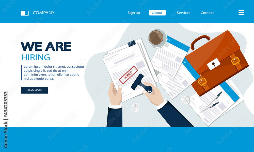 CV papers on desk with documents and magnifying glass. Human resources ...